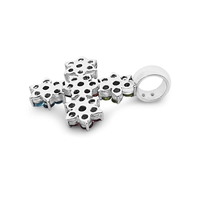 18k Gold Multi Color Gemstone Diamond Cross Pendant For Sale at 1stDibs