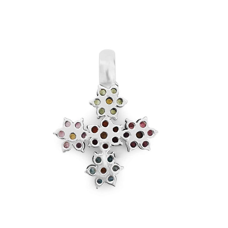 18k Gold Multi Color Gemstone Diamond Cross Pendant For Sale at 1stDibs
