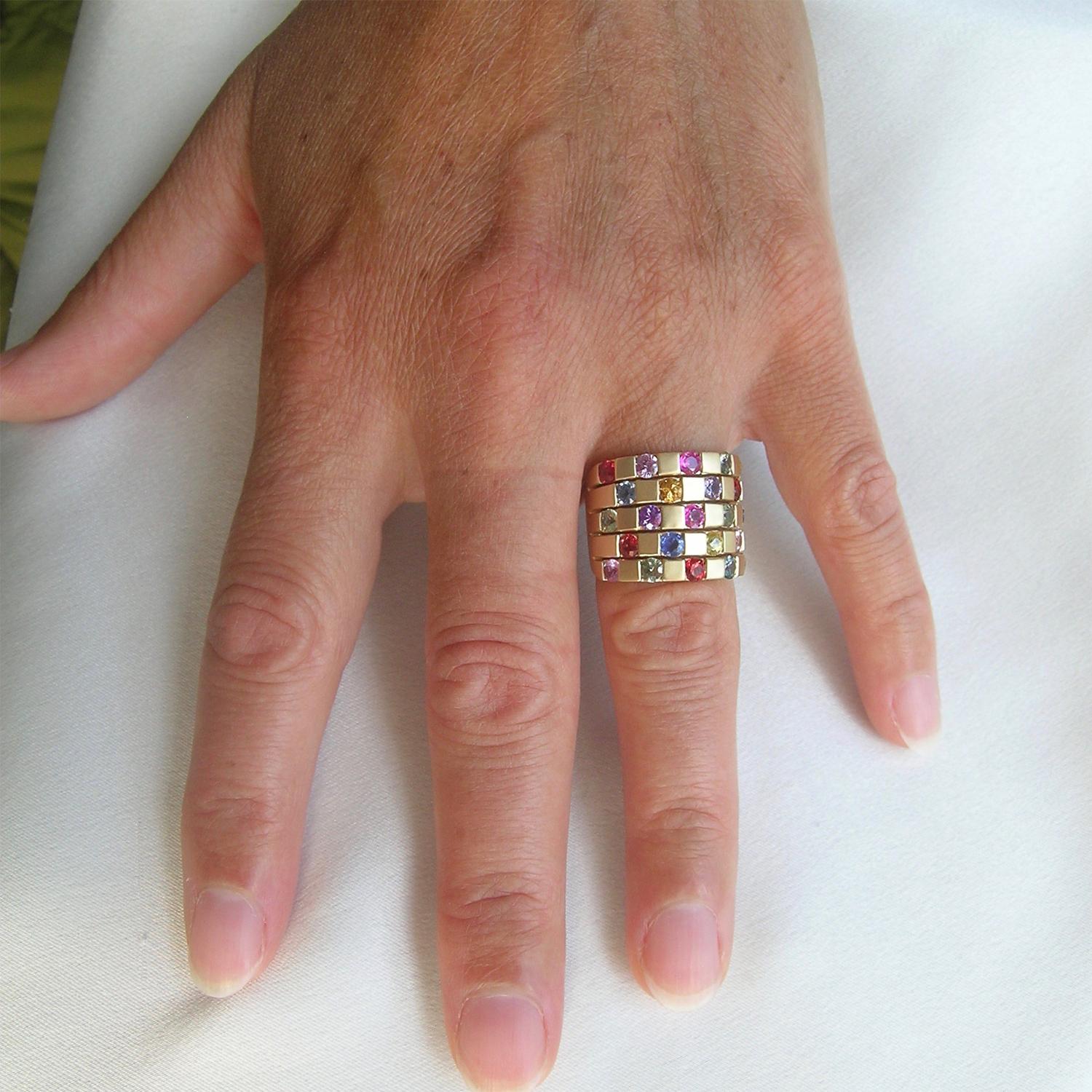 18 Karat Gold Multi Sapphire Checker Board Ring For Sale at 1stDibs ...