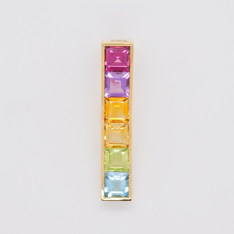 18K Gold Multicolour Linear Rainbow Bar Pendant Necklace Earrings Ring ...
