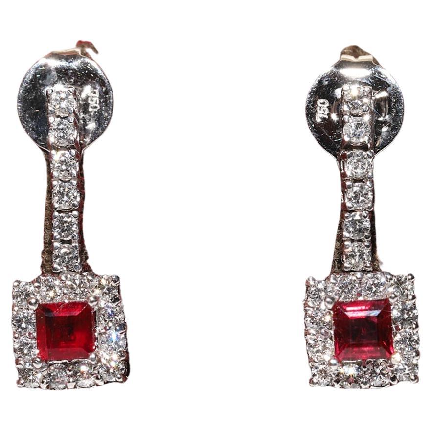 Jade Diamond Ruby 18k Gold Drop Earrings For Sale at 1stDibs