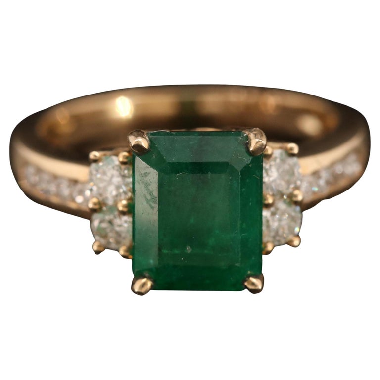 Customizable 18K Gold Natural Emerald Engagement Ring, Art Deco Emerald Statement Ring For Sale ...