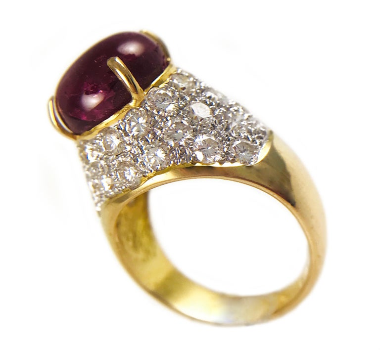 Yellow Gold Natural Ruby Cabochon Diamond Ring, circa 1995 For Sale at ...