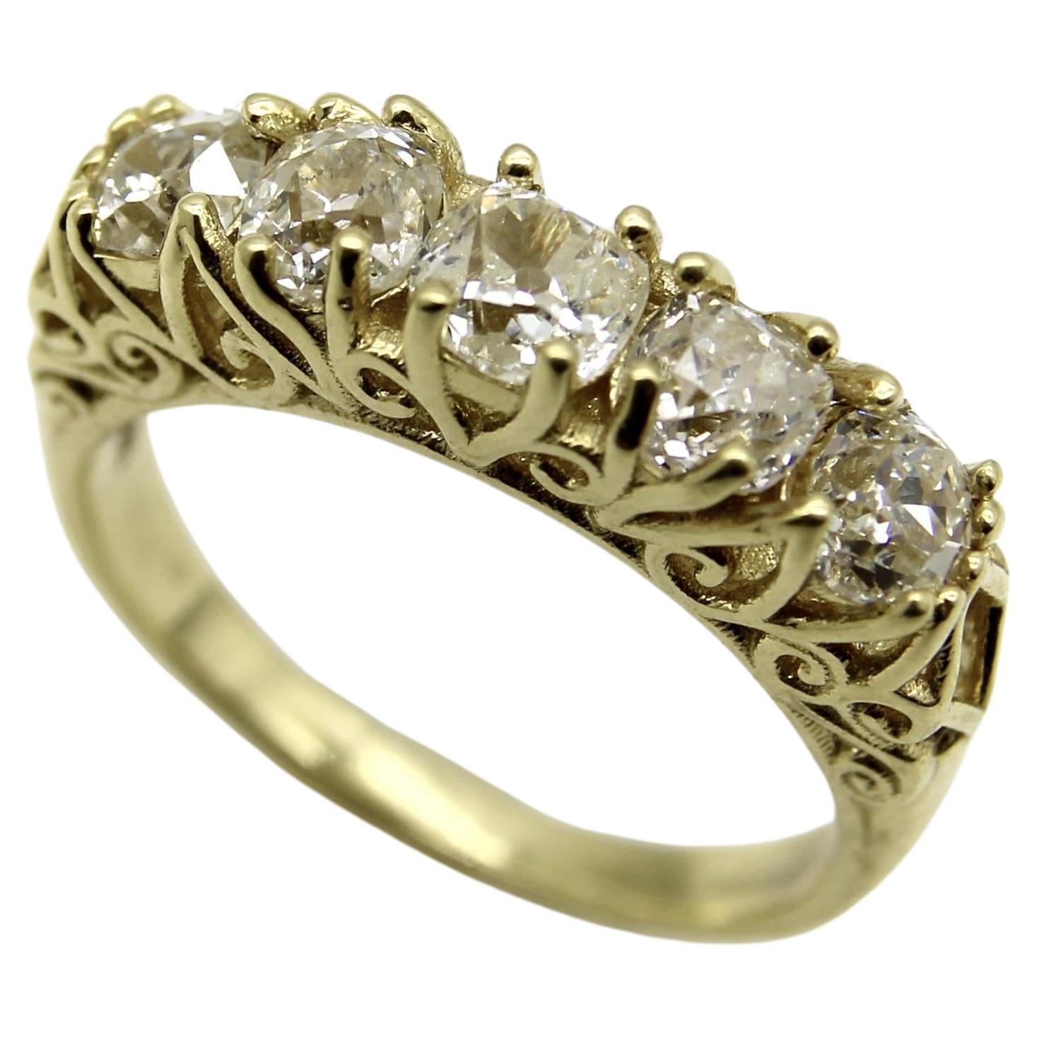 Antique Old Mine Cut Diamond Ring in 18k White Gold For Sale at 1stDibs