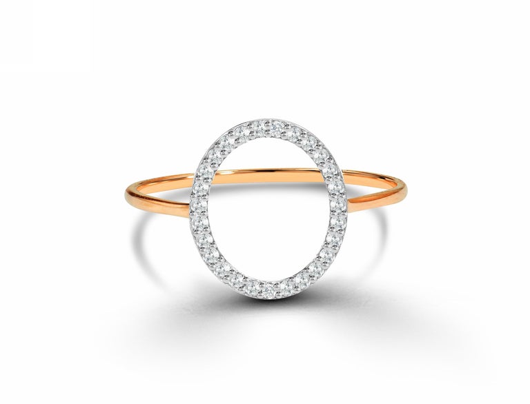 Customizable 18K Gold Open Circle Diamond Ring Semi-Oval Proposal Ring ...