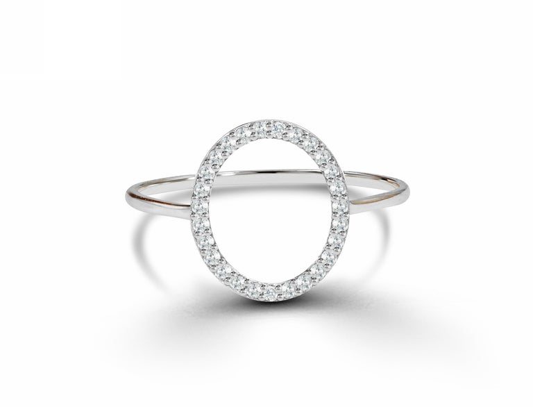 Customizable 18K Gold Open Circle Diamond Ring Semi-Oval Proposal Ring ...