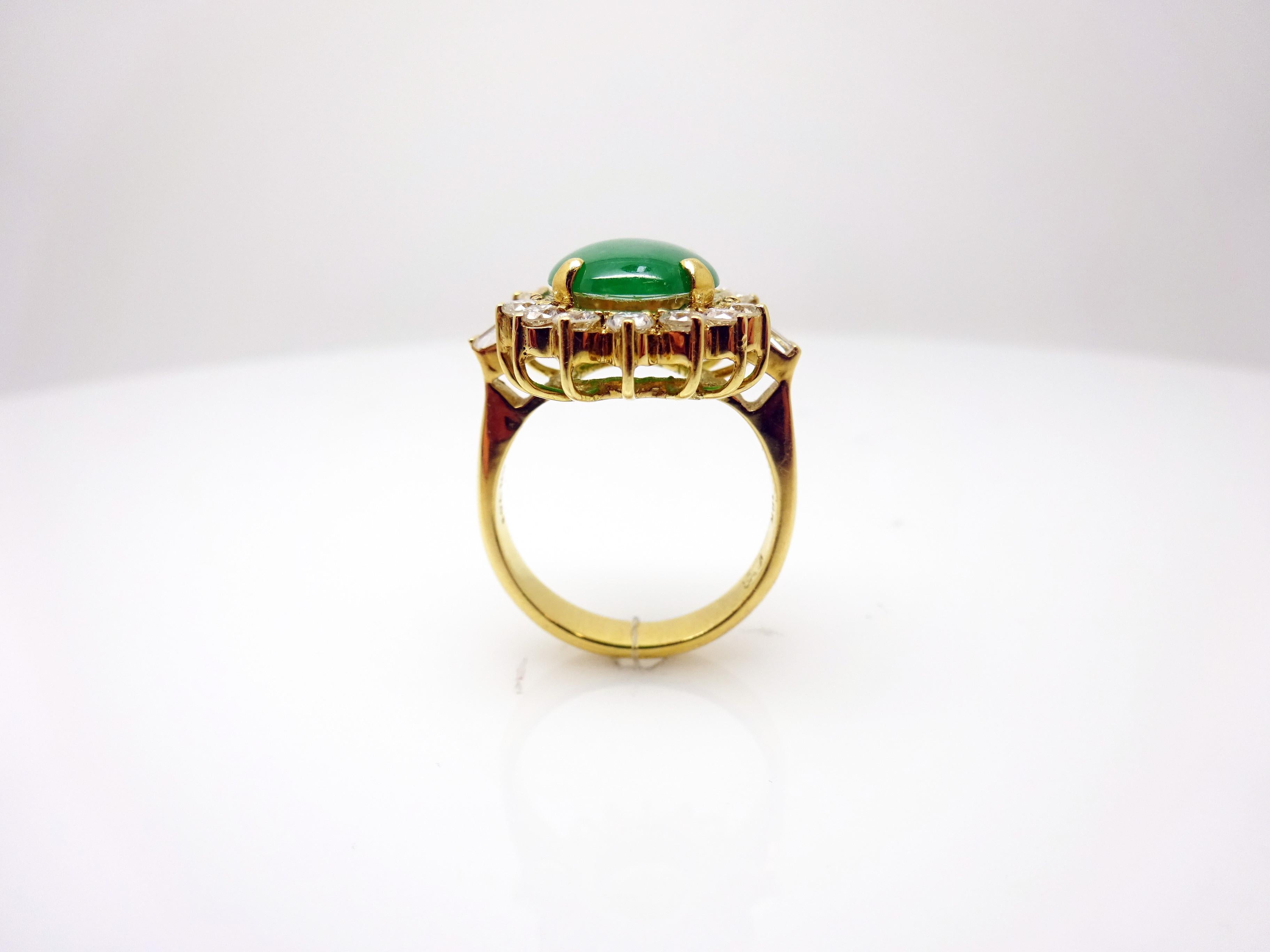 18k Gold Oval Jade Ring with .33ct Diamonds '#J3453' For Sale at ...