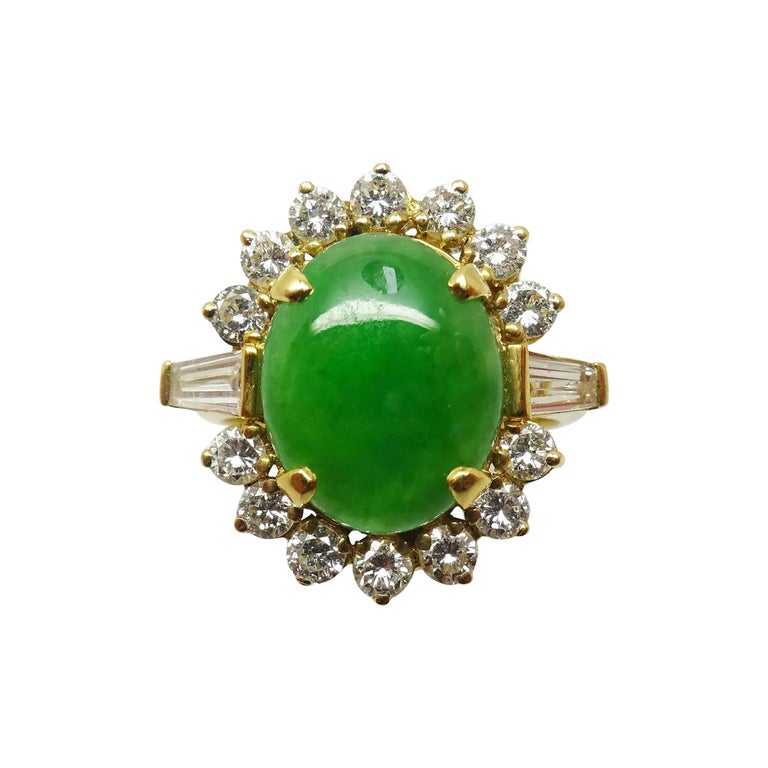 18k Gold Oval Jade Ring with .33ct Diamonds '#J3453' For Sale at 1stDibs
