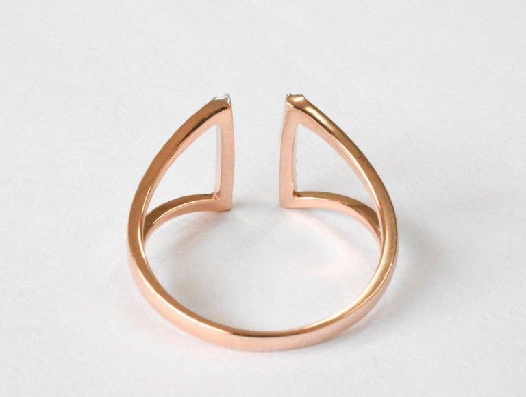 Customizable 18K Gold Pave Diamond Two Bar Open Ring Unique Parallel ...