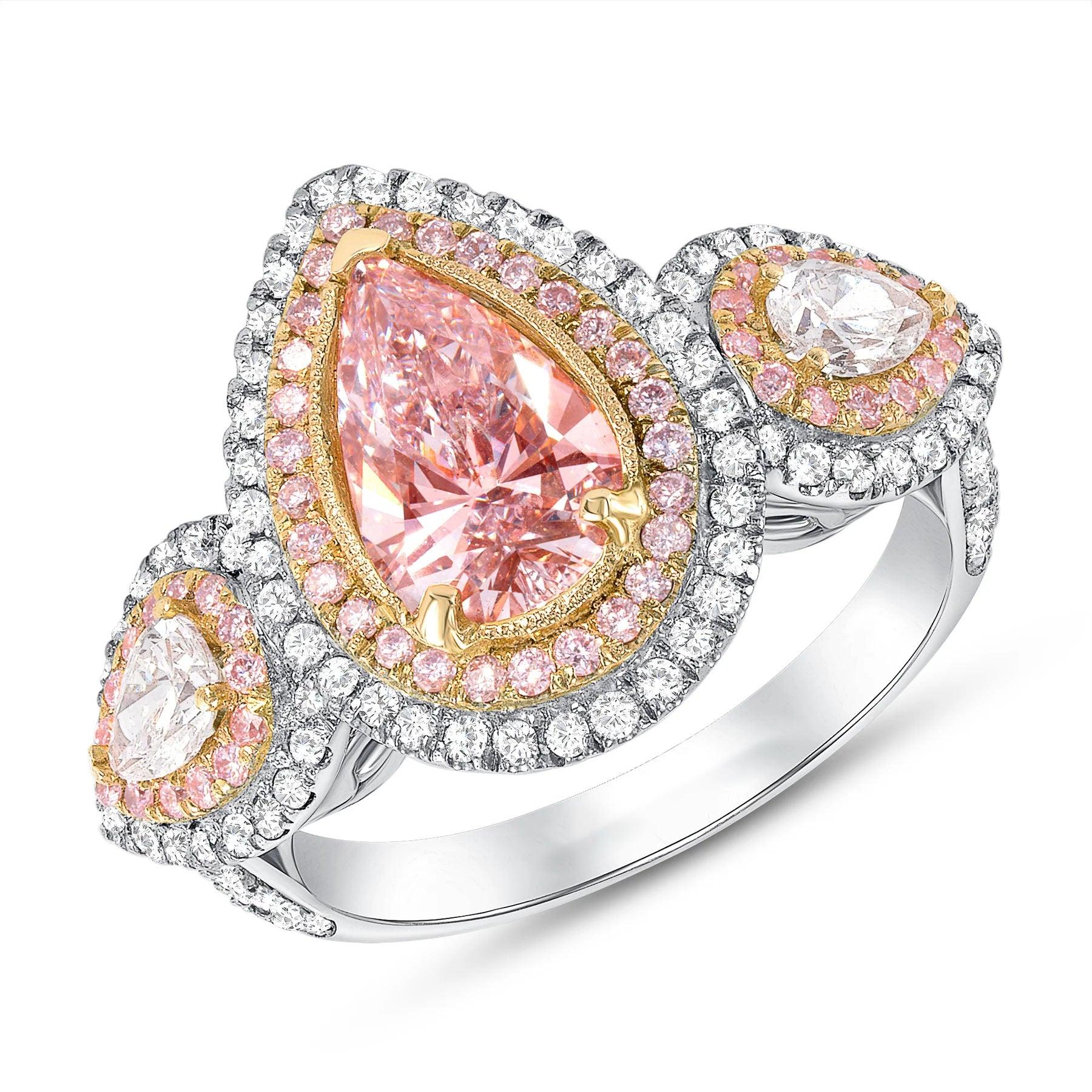 Customizable Pink Pear Shaped Halo Diamond Engagement Ring For Sale at ...