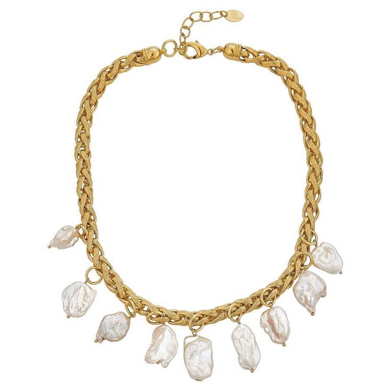 18K Gold Plated Baroque Pearl Necklace For Sale at 1stDibs