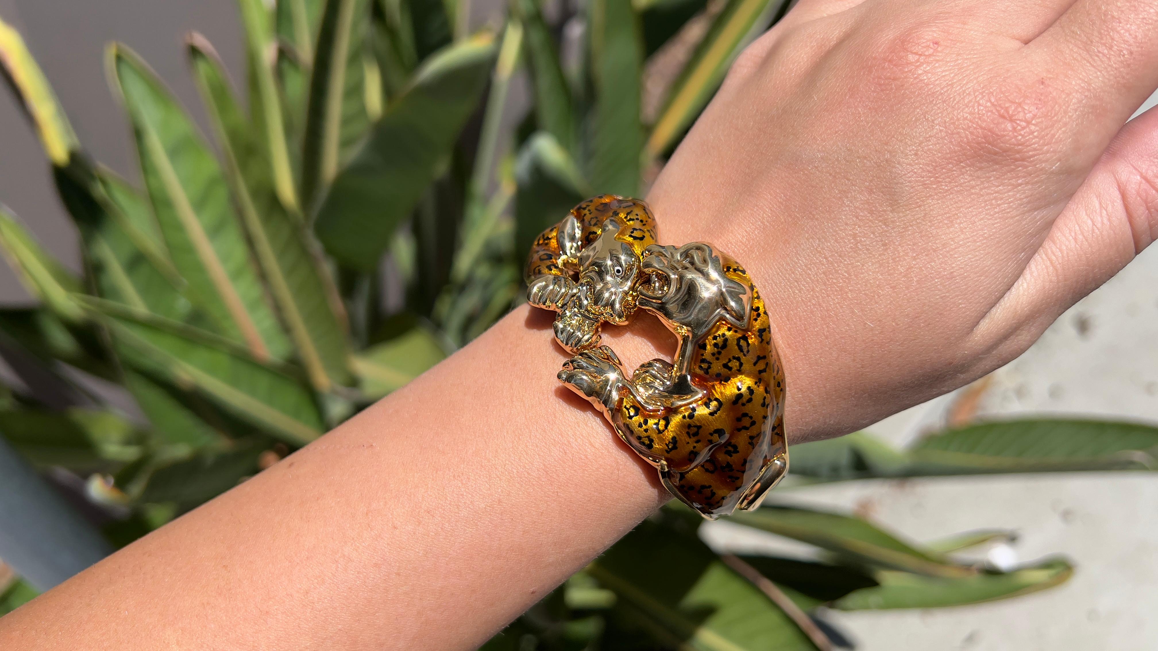 18K Gold Plated Leopard Bangle For Sale at 1stDibs