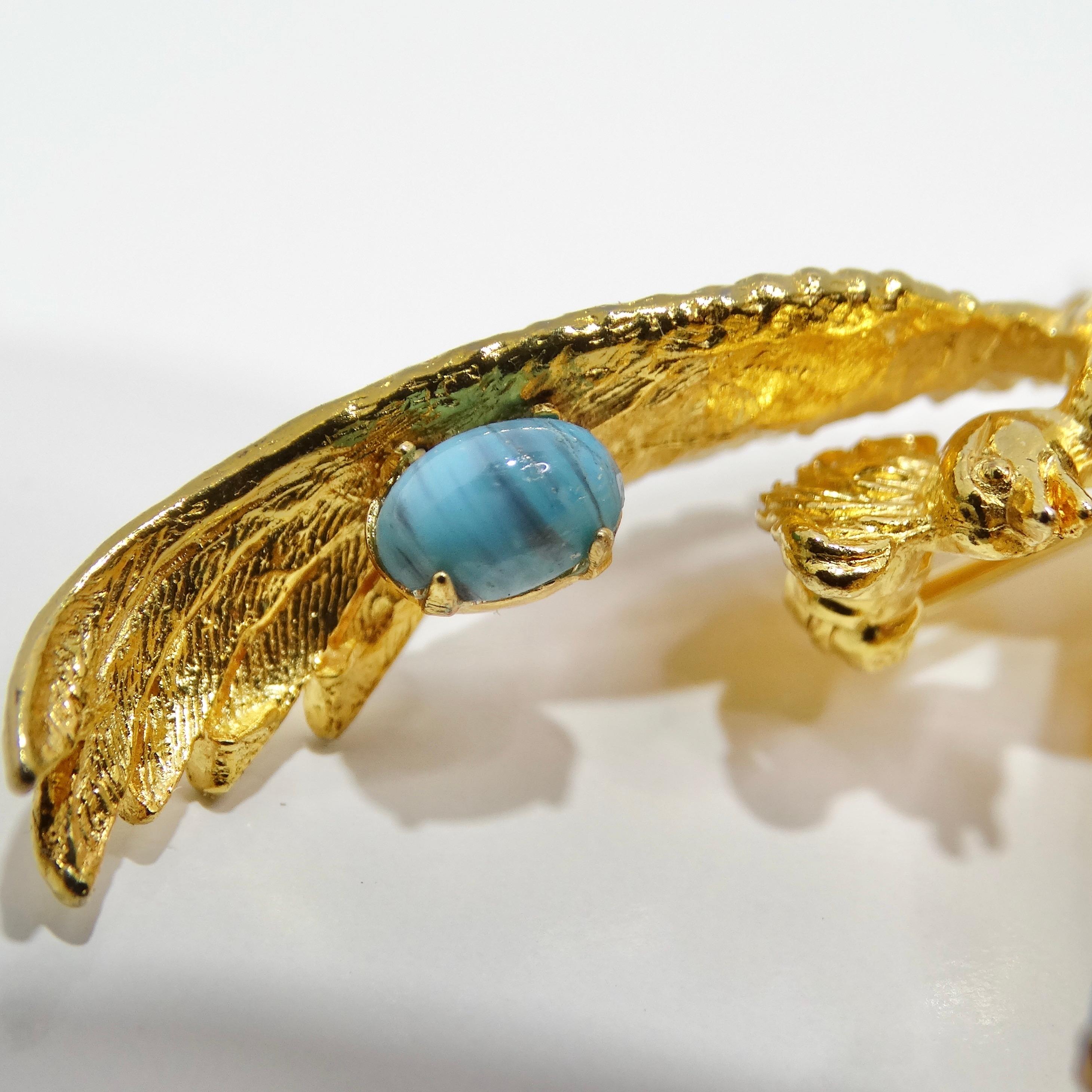 18K Gold Plated Vintage Phoenix Brooch For Sale at 1stDibs