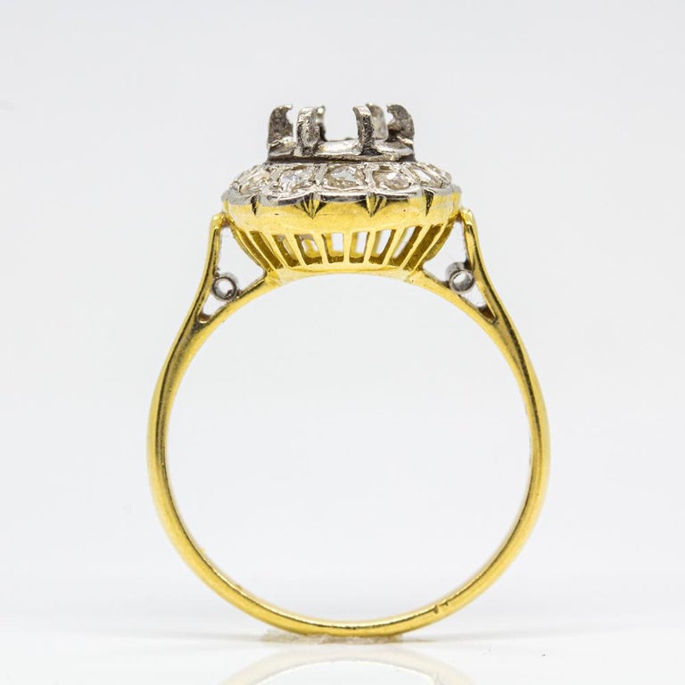 18 Karat Gold and Platinum Diamond Semi Mounting Ring at 1stDibs