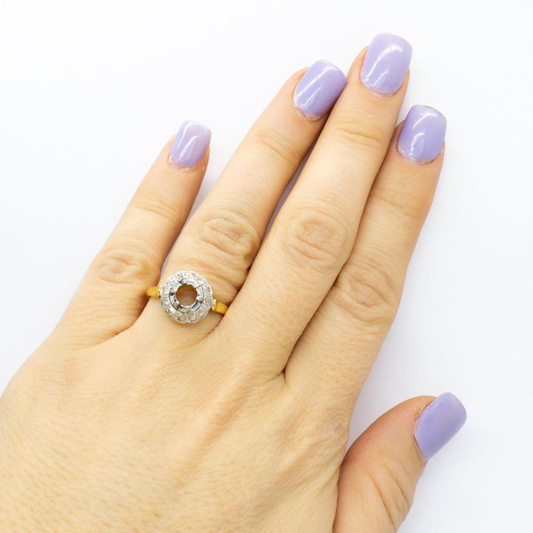 18 Karat Gold and Platinum Diamond Semi Mounting Ring at 1stDibs