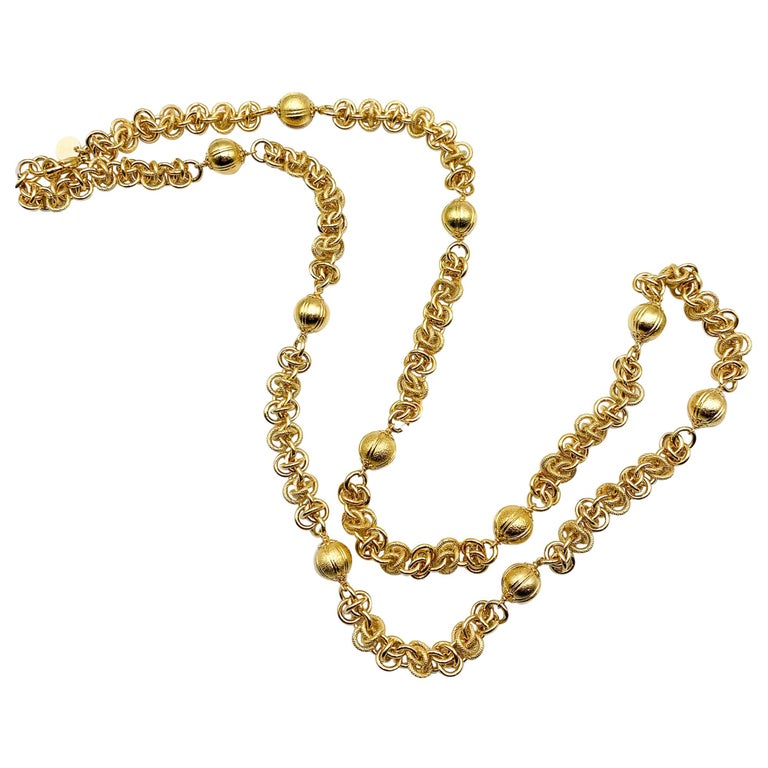 18k gold platted chain and bead necklace For Sale at 1stDibs