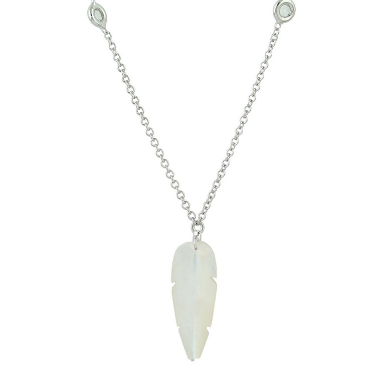 18k Gold Princess Chain Neckalce with Leaf Shaped Pendant with Diamond ...