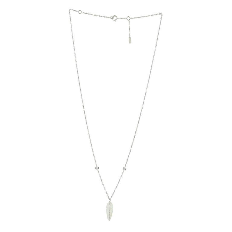 18k Gold Princess Chain Neckalce with Leaf Shaped Pendant with Diamond ...