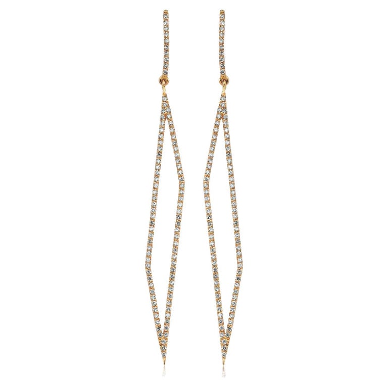 18K Gold Rhombus Shaped Diamonds Dangle Earrings For Sale at 1stDibs