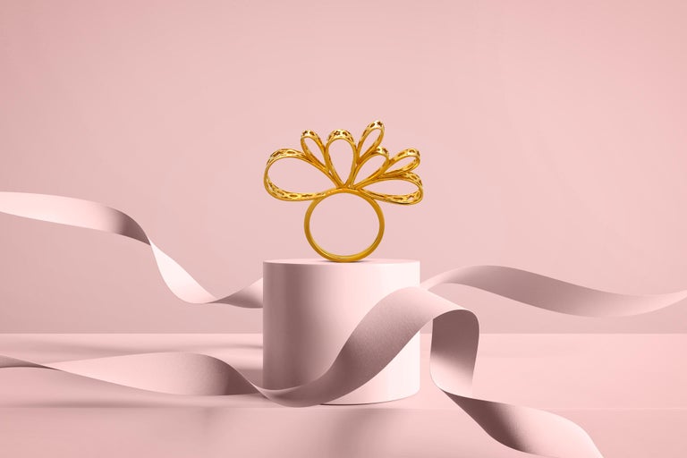 Customizable Ribbon Cocktail Ring In 18K Yellow Gold For Sale at 1stDibs