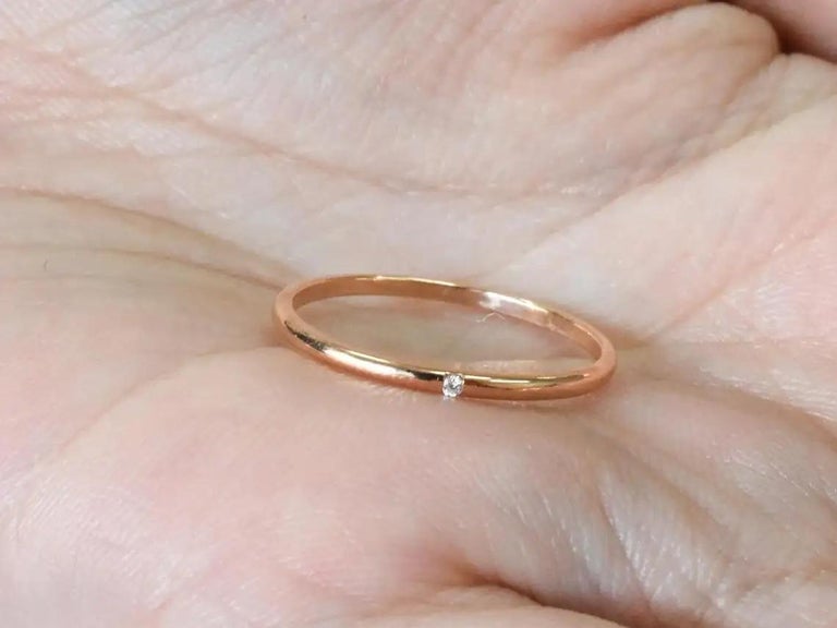 Customizable 18k Gold Ring Thin Gold One Diamond Ring Band Stackable ...