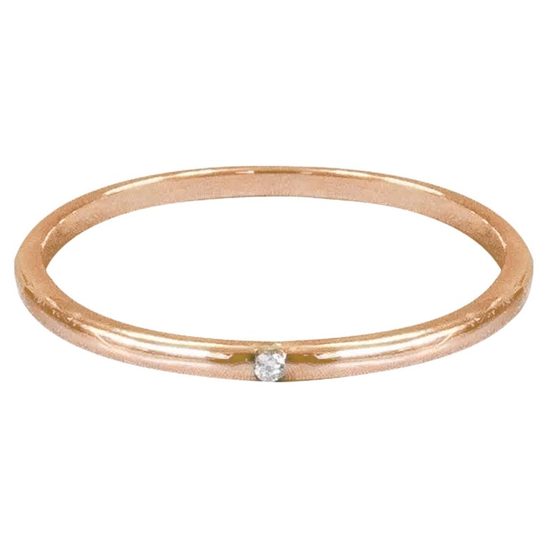 Customizable 18k Gold Ring Thin Gold One Diamond Ring Band Stackable Stacking Ring For Sale at ...