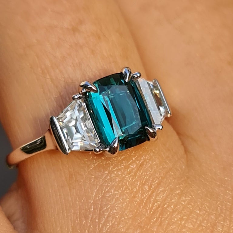 18K Gold Ring with Natural White Zircon and Afghan Blue Tourmaline ...
