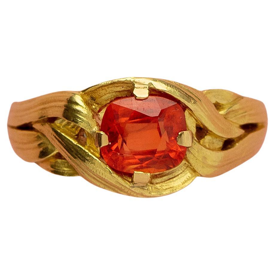 Orange Sapphire Diamond Gold Floral Ring For Sale at 1stDibs