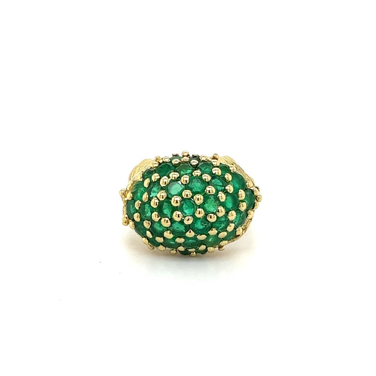 18k Gold Round Cut Natural Emerald Gemstone Cluster Dome Ring with ...