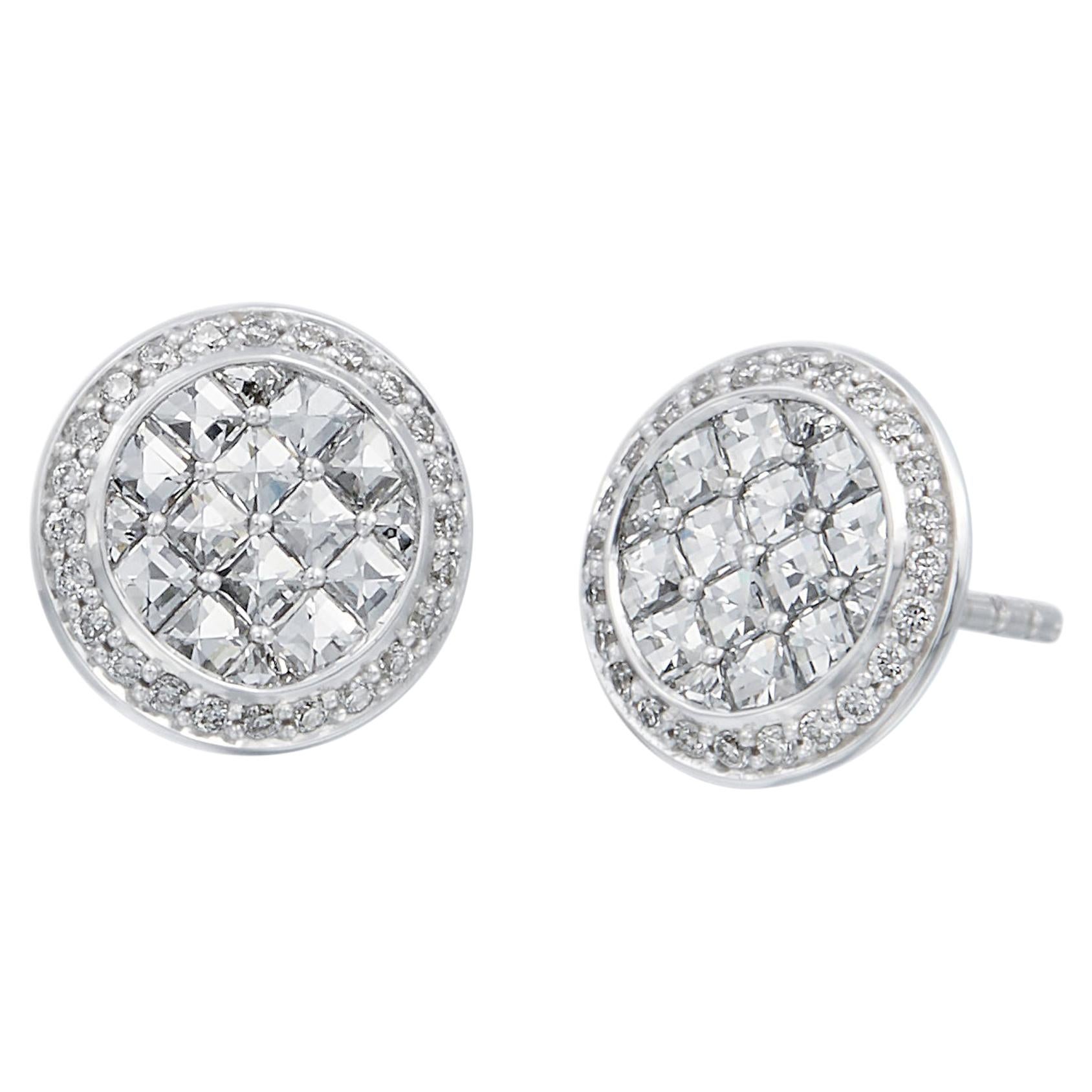 18k Gold Round Diamond 3x3 Grid Studs For Sale at 1stDibs