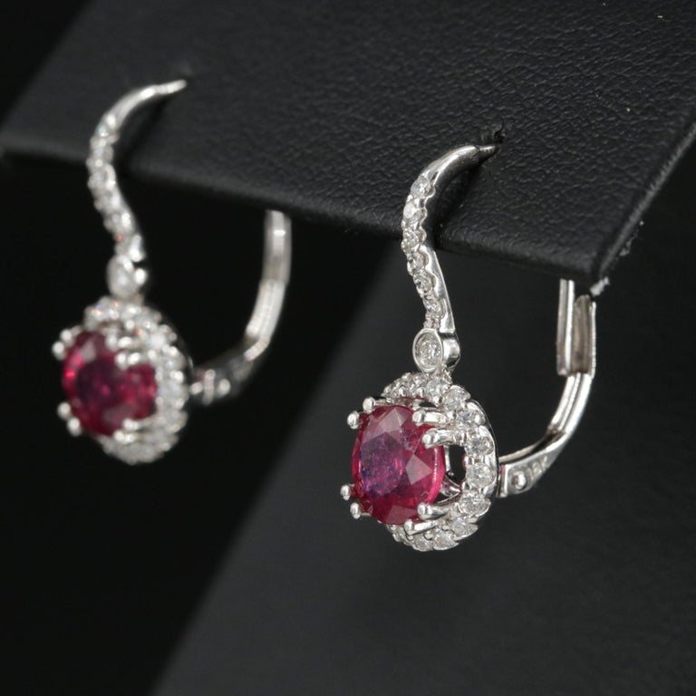 18K Gold Ruby and Diamond Drop Earrings for women, Natural Ruby ...