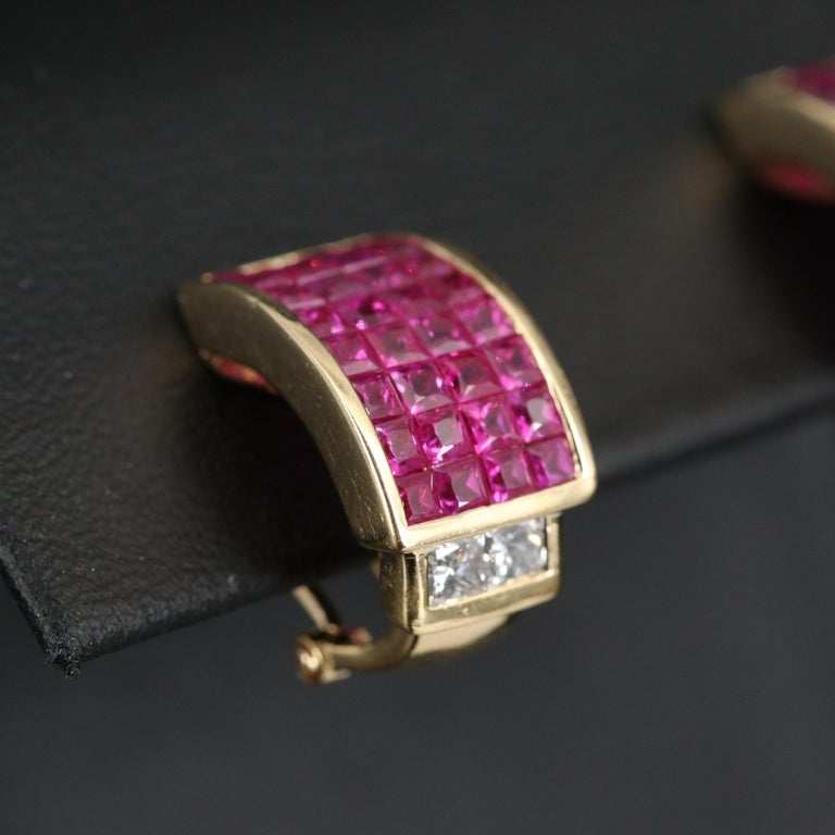 18K Gold Ruby and Diamond Earrings, Natural Ruby Gold Earrings for her ...