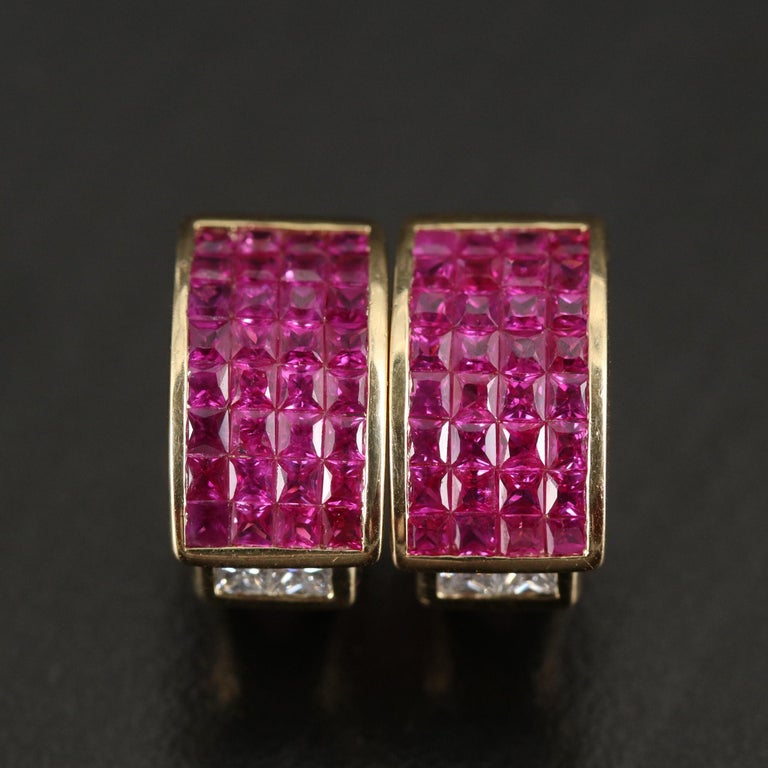 18K Gold Ruby and Diamond Earrings, Natural Ruby Gold Earrings for her ...