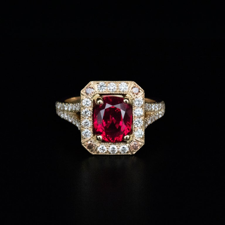 Customizable 18K Gold Ruby Engagement Ring, Halo Ruby Wedding Ring For ...
