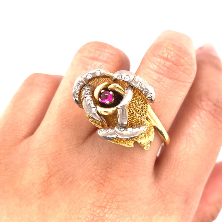 18k Gold Ruby Rose Ring For Sale at 1stDibs
