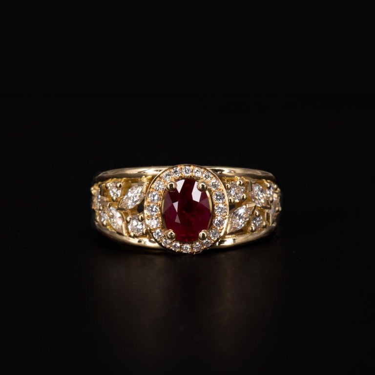 Customizable 18K Gold Ruby Wedding Ring, Ruby Engagement Ring, Vintage ...