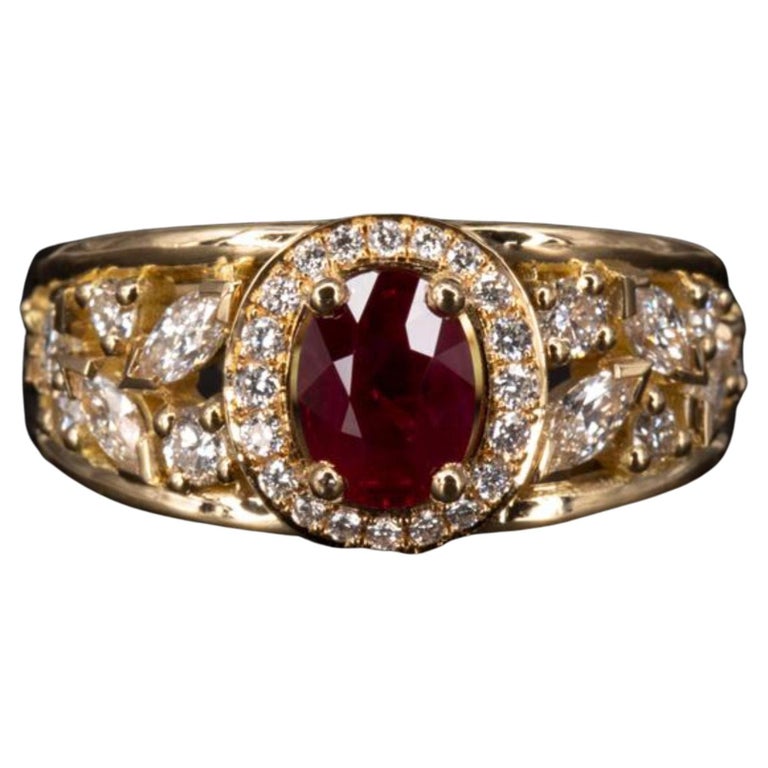 Customizable 18K Gold Ruby Wedding Ring, Ruby Engagement Ring, Vintage ...