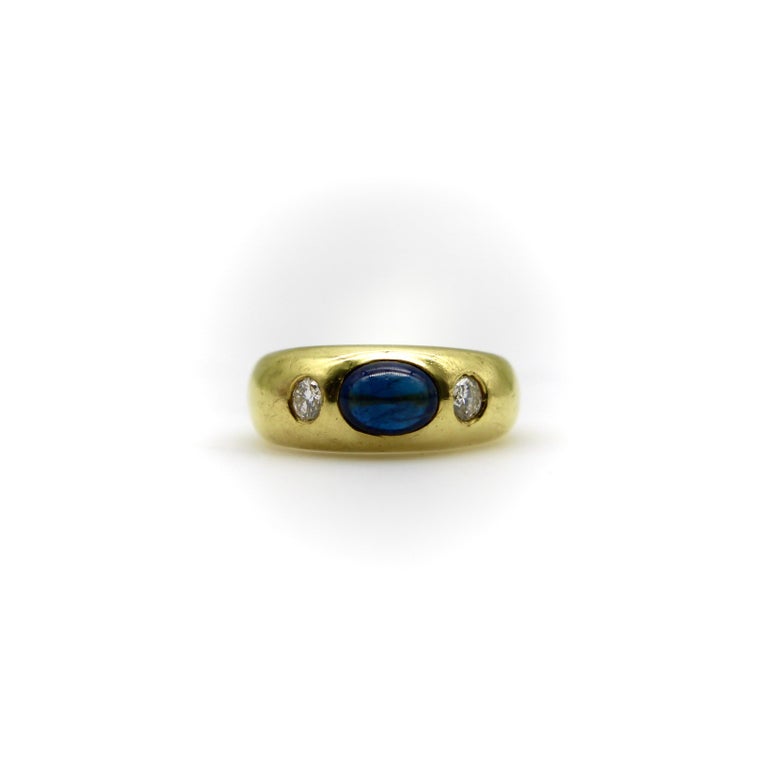 18k Gold Sapphire and Diamond Gypsy Ring For Sale at 1stDibs