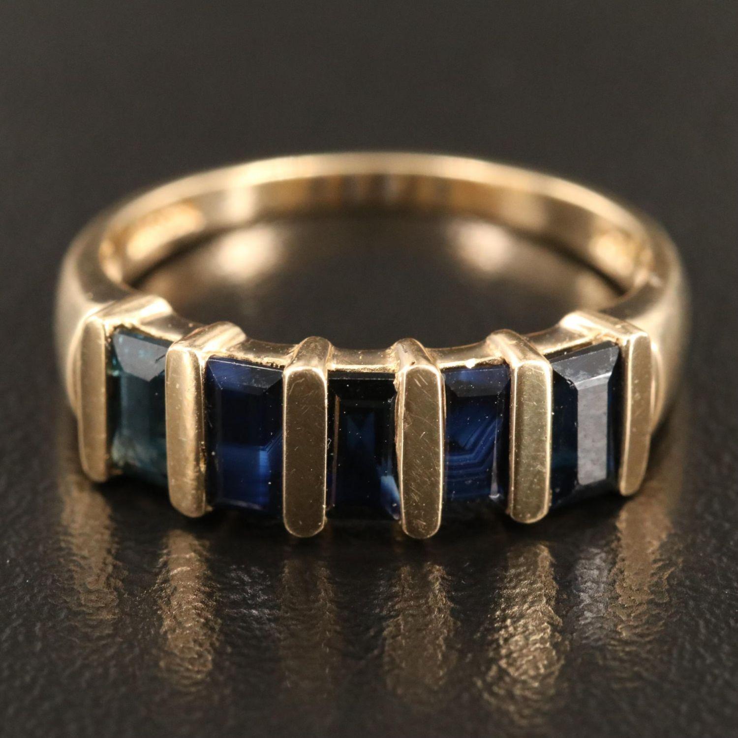 Customizable 18K Gold Sapphire Wedding Band, Vintage Sapphire and Diamond Engagement Ring For ...