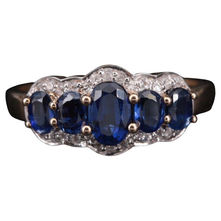 Customizable 18K Gold Sapphire Wedding Band, Vintage Sapphire and Diamond Engagement Ring For ...