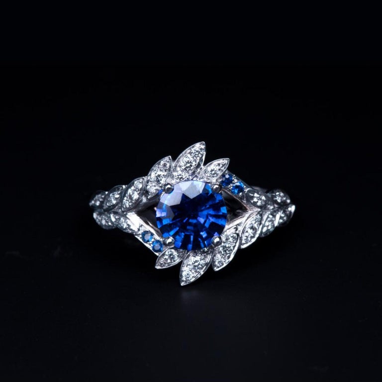 Customizable 18K Gold Sapphire Wedding Ring, Unique Natural Sapphire ...