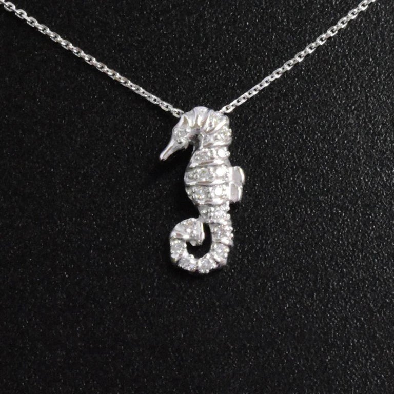 18k Gold Seahorse Diamond Charm Necklace Sea Life Necklace For Sale at ...