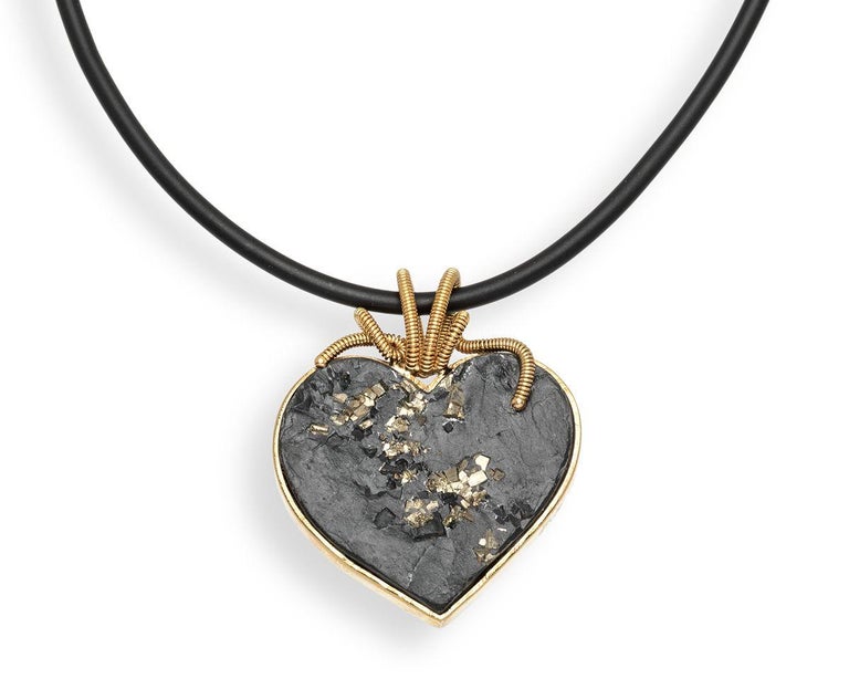 18k Gold Slate and Pyrite Heart Shaped Pendant, by Gloria Bass For Sale ...