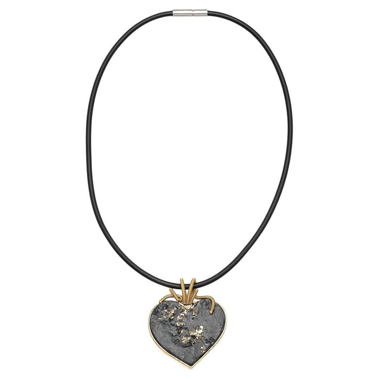 18k Gold Slate and Pyrite Heart Shaped Pendant, by Gloria Bass For Sale ...