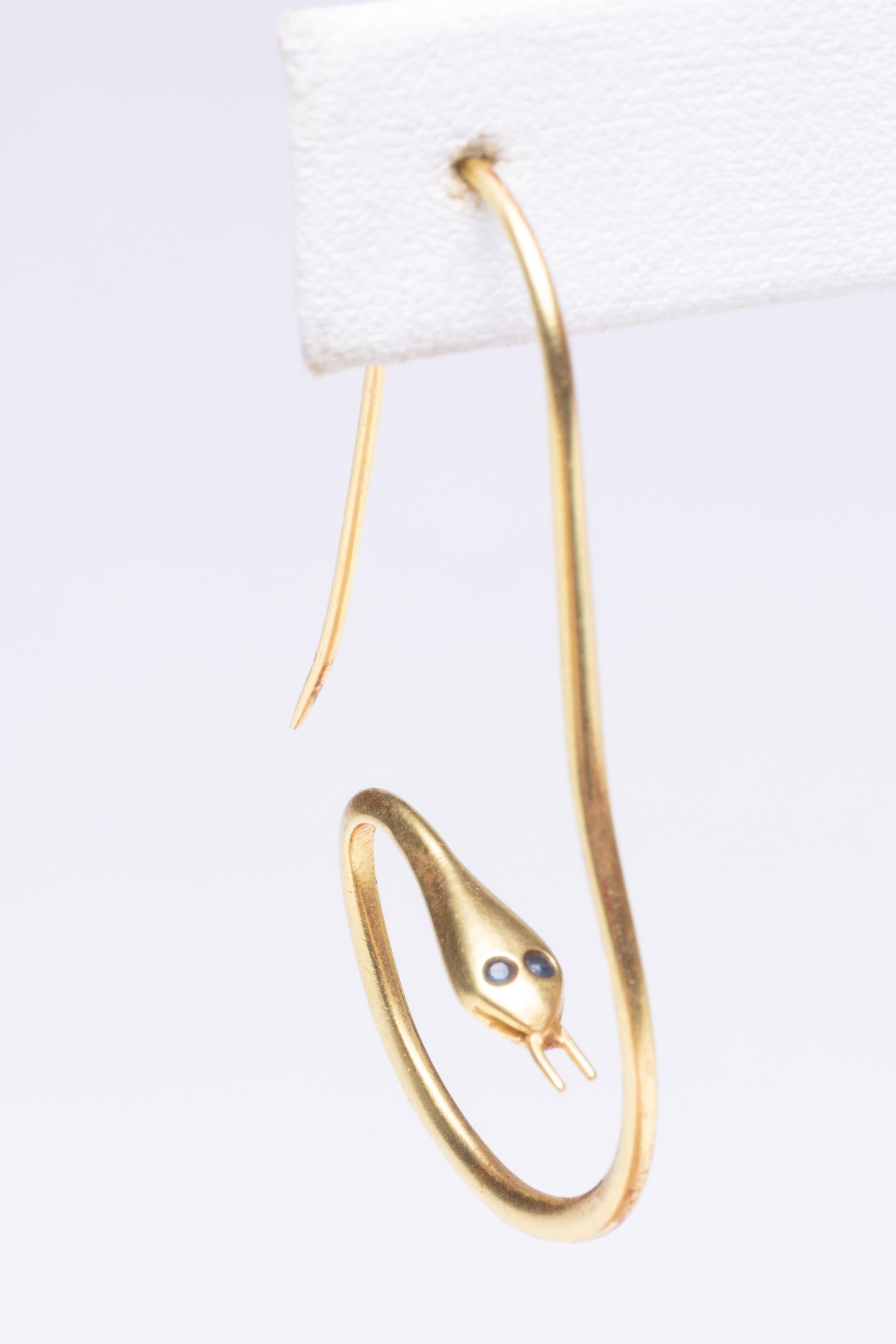 18k Gold Snake Hoop Earrings with Sapphires at 1stDibs | serpent hoop ...