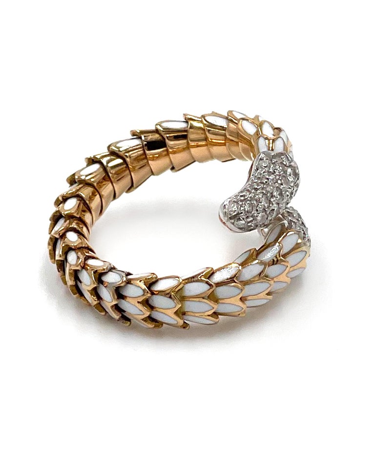 Roberto Coin Animalier 18K Gold Scale Wrap Ring with White Enamel and ...