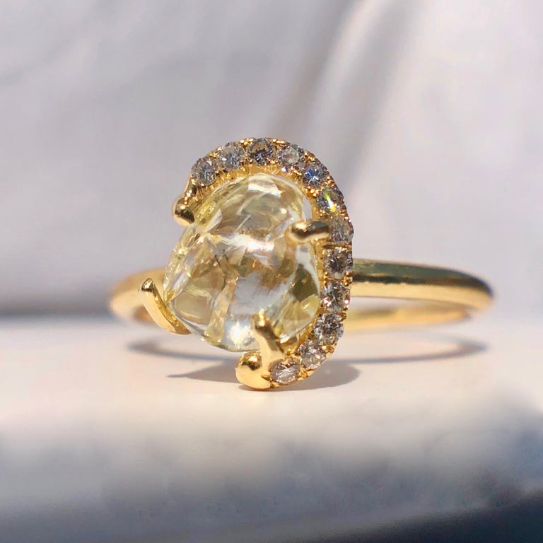 18k Gold Solitaire Raw Rough Yellow Diamond Engagement White Halo 1 ...