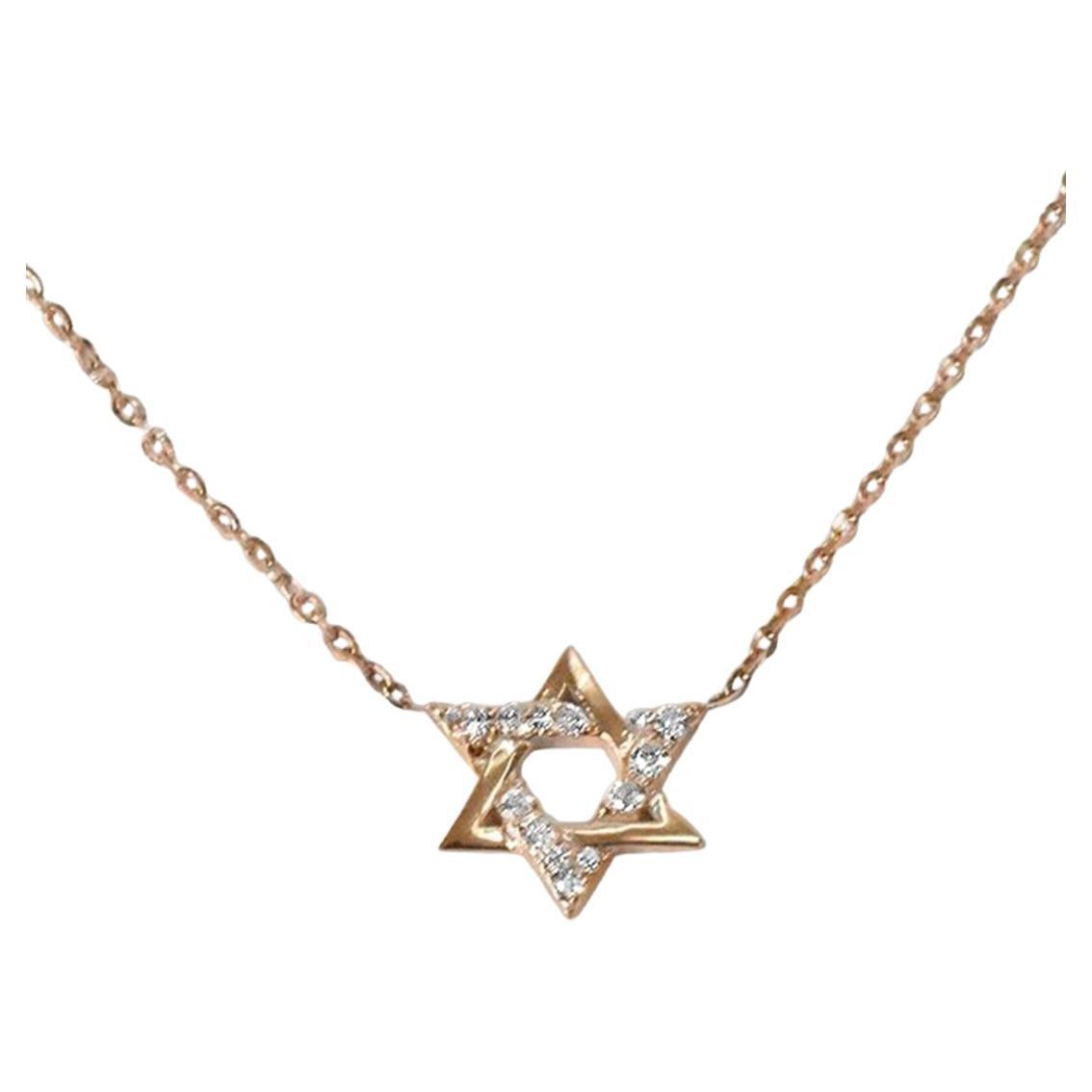 14k Gold Pave Diamond Star Necklace Minimal Diamond Necklace For Sale ...