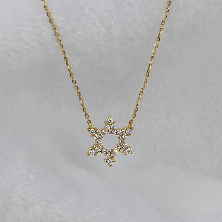 18k Gold Star of David Diamond Necklace Religious Star Diamond Jewish ...