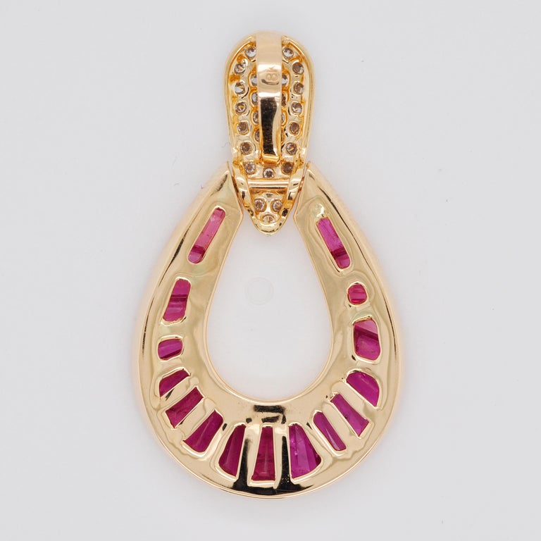 18K Gold Taper Baguette Calibre Cut Ruby Diamond Tear-Drop Pendant ...